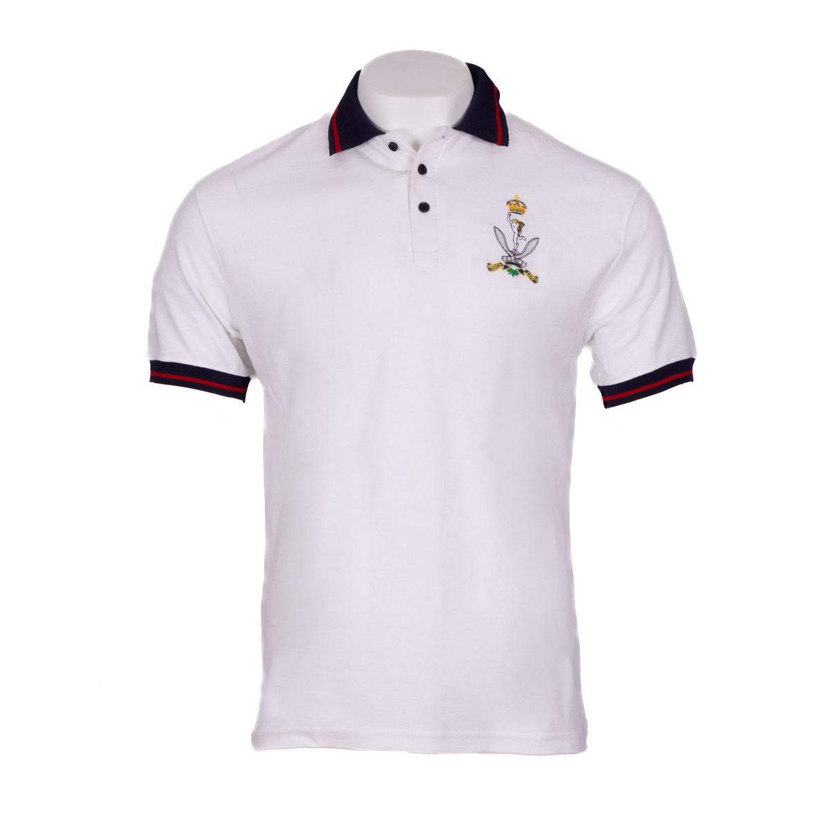 White Cotton Polo - Rib Knit Collar/Cuffs - Navy Buttons - Badge Left ...